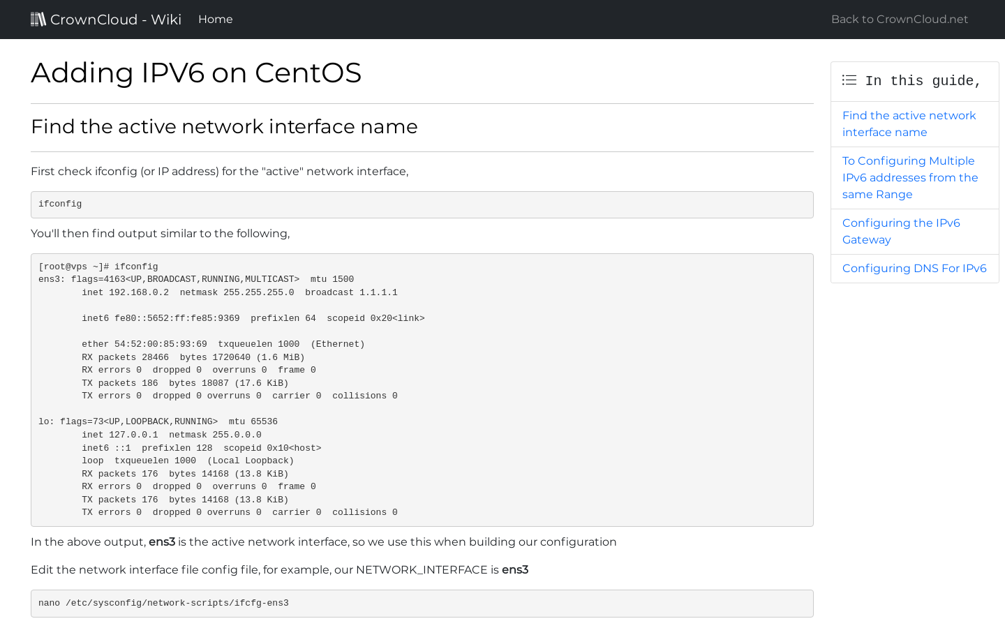 CrownCloud Wiki - Adding Ipv6 On Centos