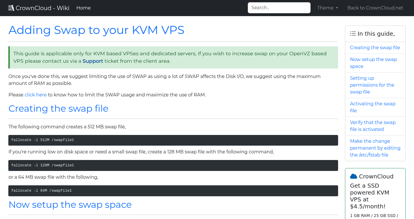 CrownCloud Wiki - Adding Swap Kvm CrownCloud Wiki - Adding Swap Kvm