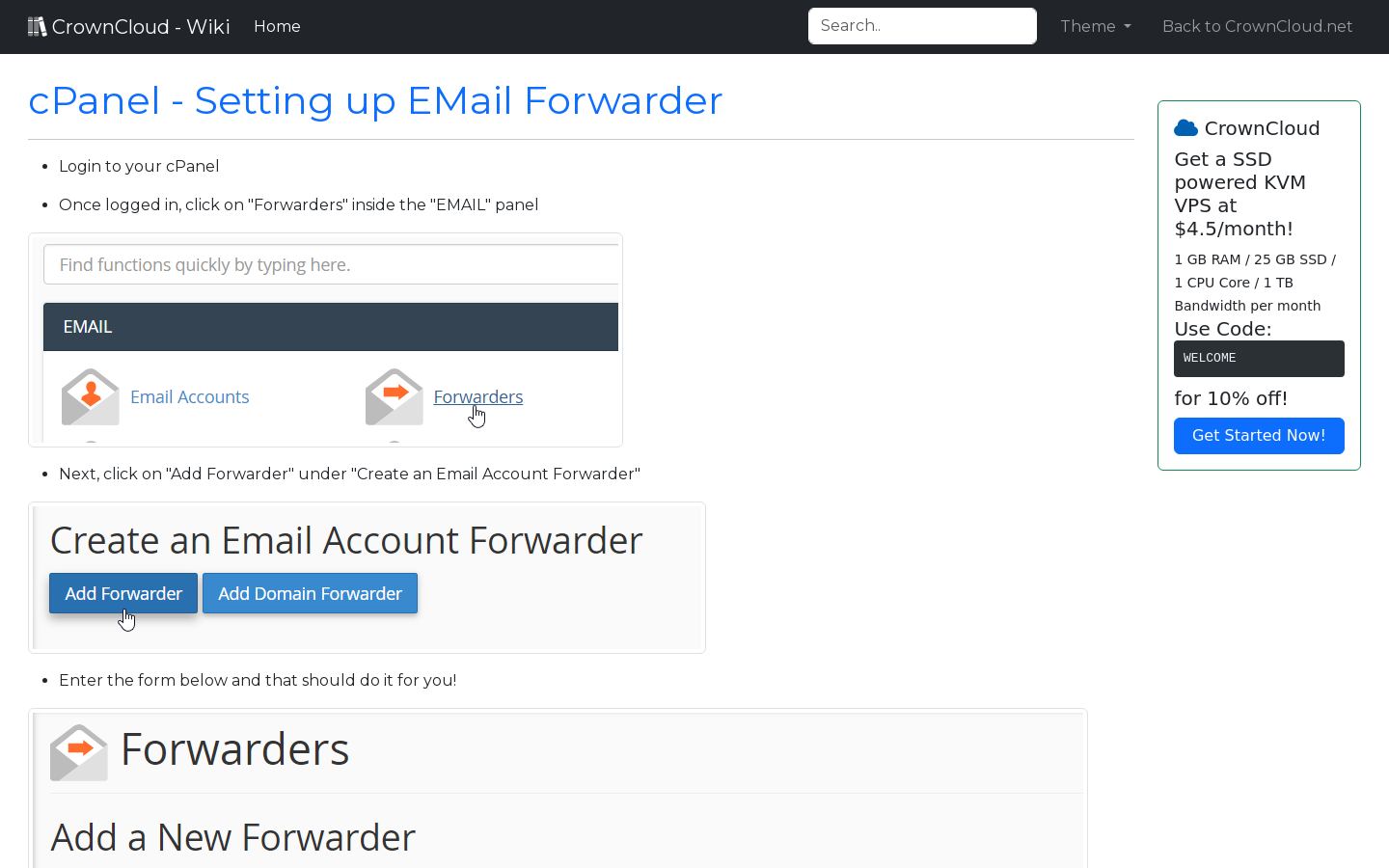 CrownCloud Wiki - Cpanel Setting Up Email Forwarder