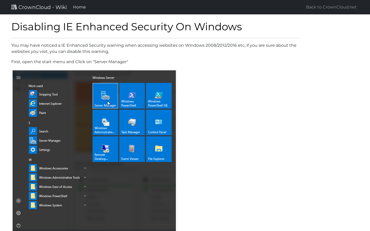 CrownCloud Wiki - Disabling Ie Enhanced Security Windows