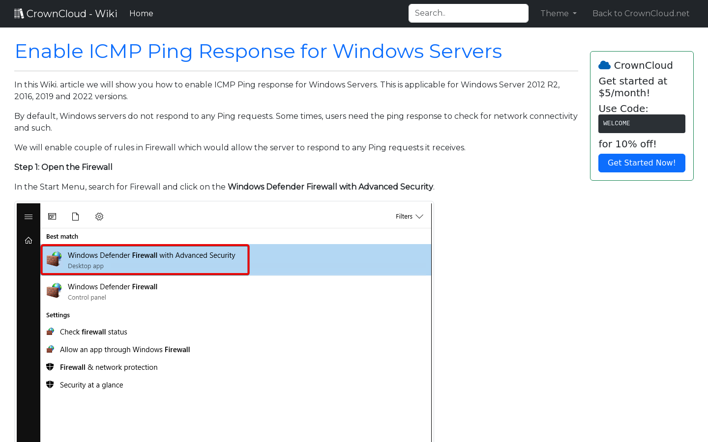 CrownCloud Wiki - Enable Icmp Ping Response For Windows Server