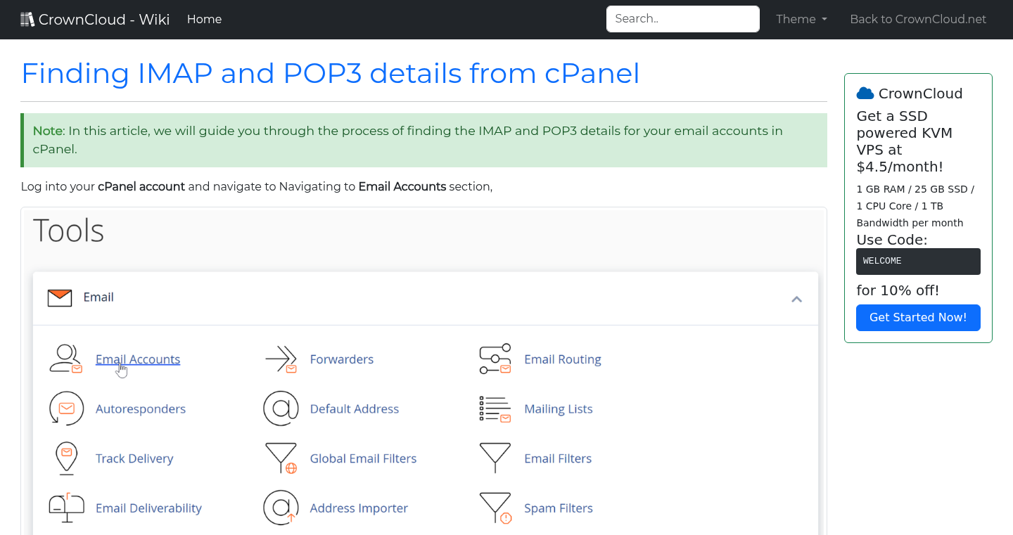 CrownCloud Wiki - Finding IMAP And POP3 Details From CPanel