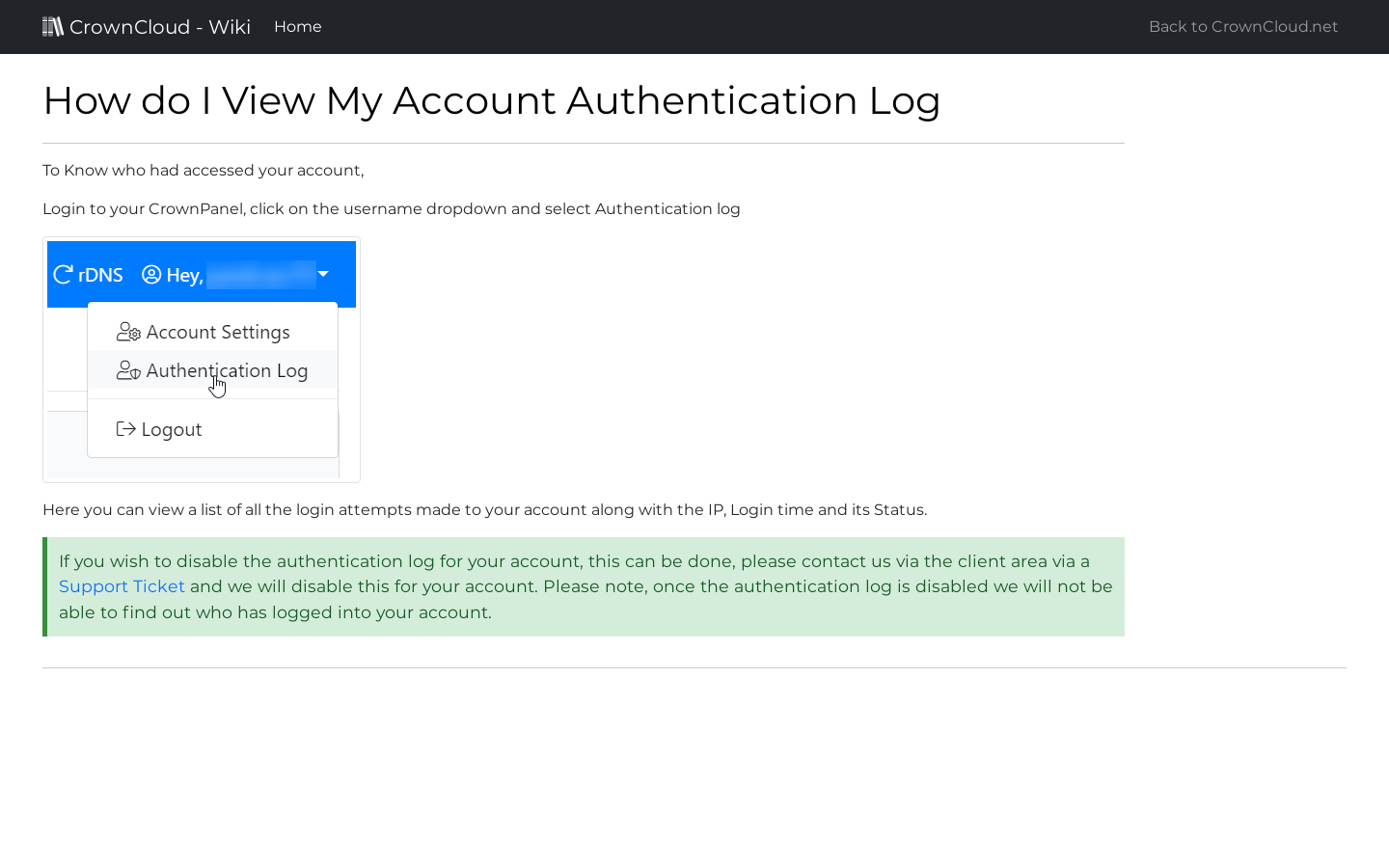 CrownCloud Wiki - How Do I View My Account Authentication Log