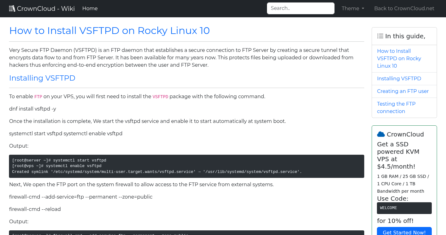 CrownCloud Wiki - How Install VSFTPD On Rocky Linux 10