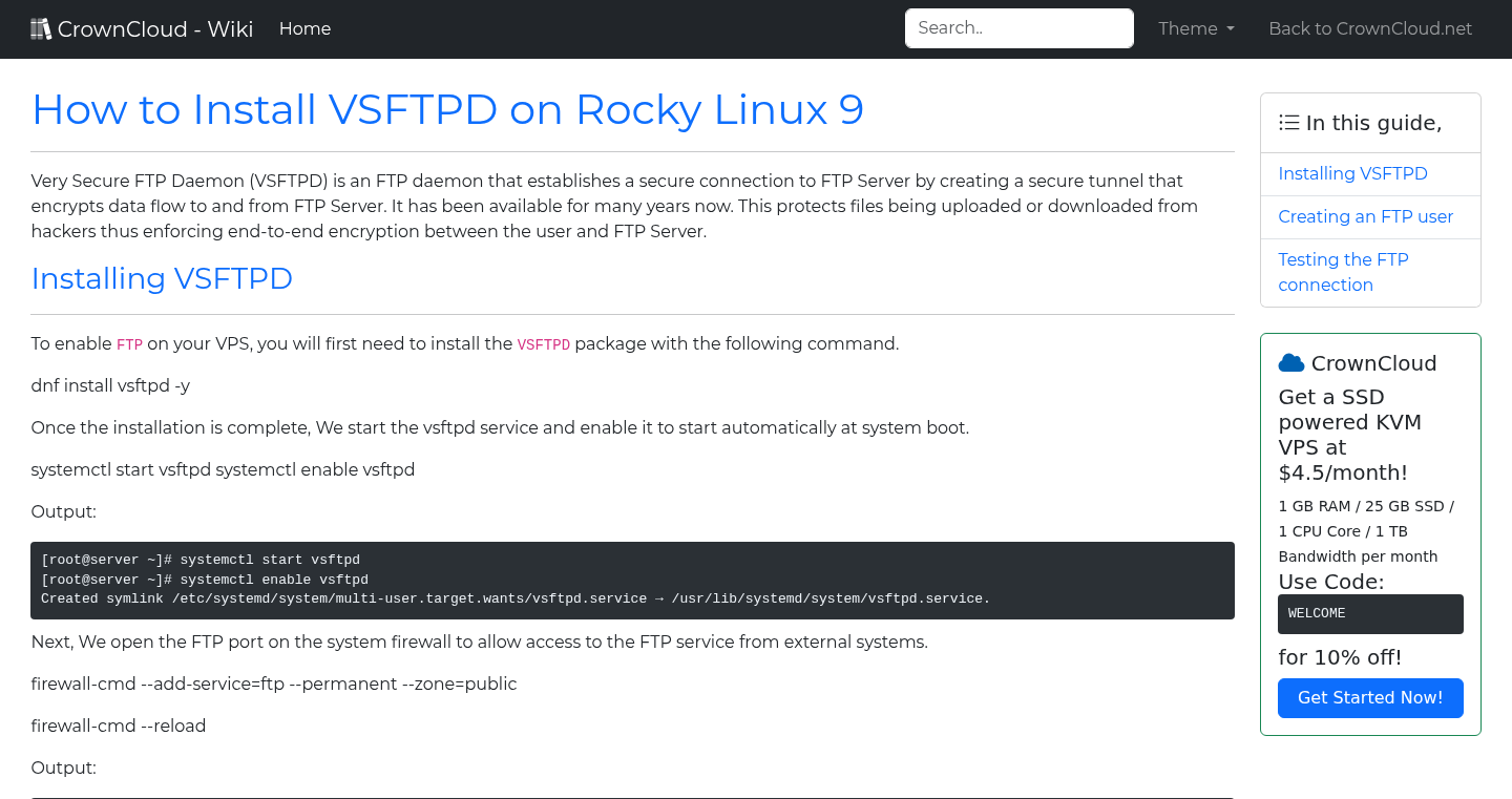 CrownCloud Wiki - How Install VSFTPD On Rocky Linux 9