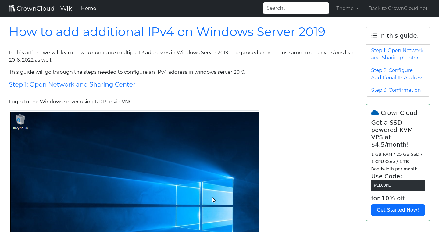 CrownCloud Wiki - How To Add Additional IPv4 On Windows Server 2019