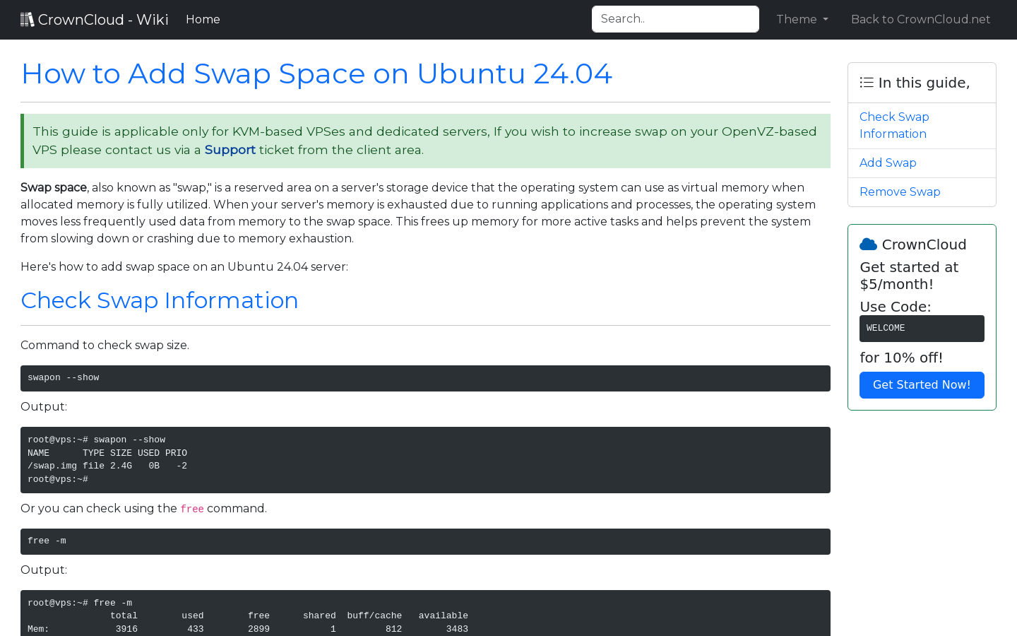 CrownCloud Wiki - How To Add Swap Space On Ubuntu 24 04 CrownCloud Wiki - How To Add Swap Space On Ubuntu 24 04
