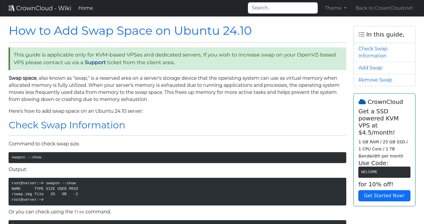 CrownCloud Wiki - How To Add Swap Space On Ubuntu 24 10