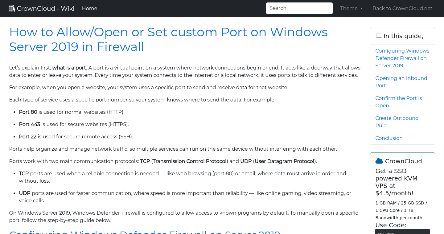 CrownCloud Wiki - How To Allow Port In Firewall On Windows Server 2019
