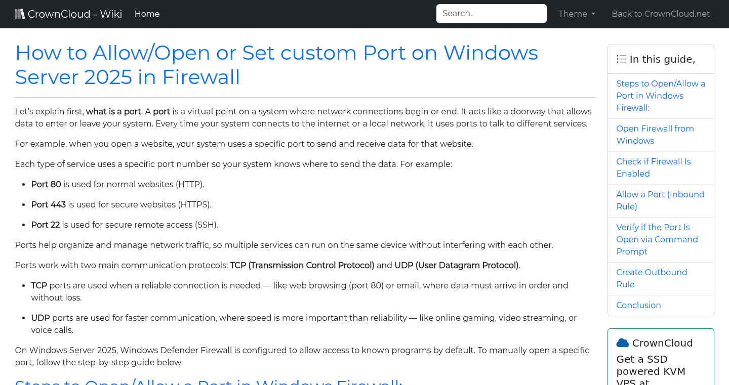 CrownCloud Wiki - How To Allow Port In Firewall On Windows Server 2025