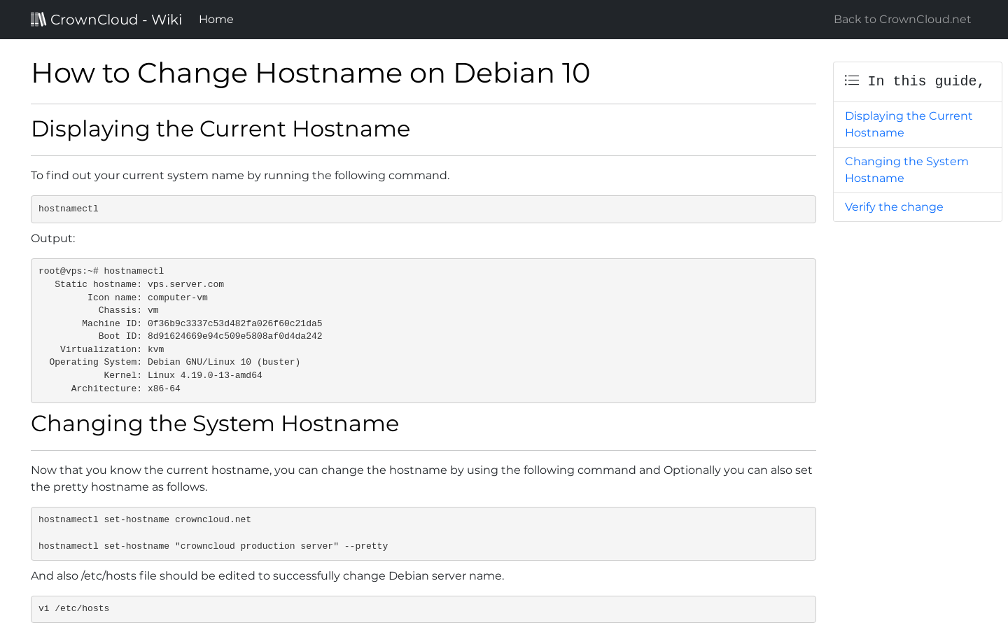 CrownCloud Wiki - How To Change Hostname On Debian 10 CrownCloud Wiki - How To Change Hostname On Debian 10