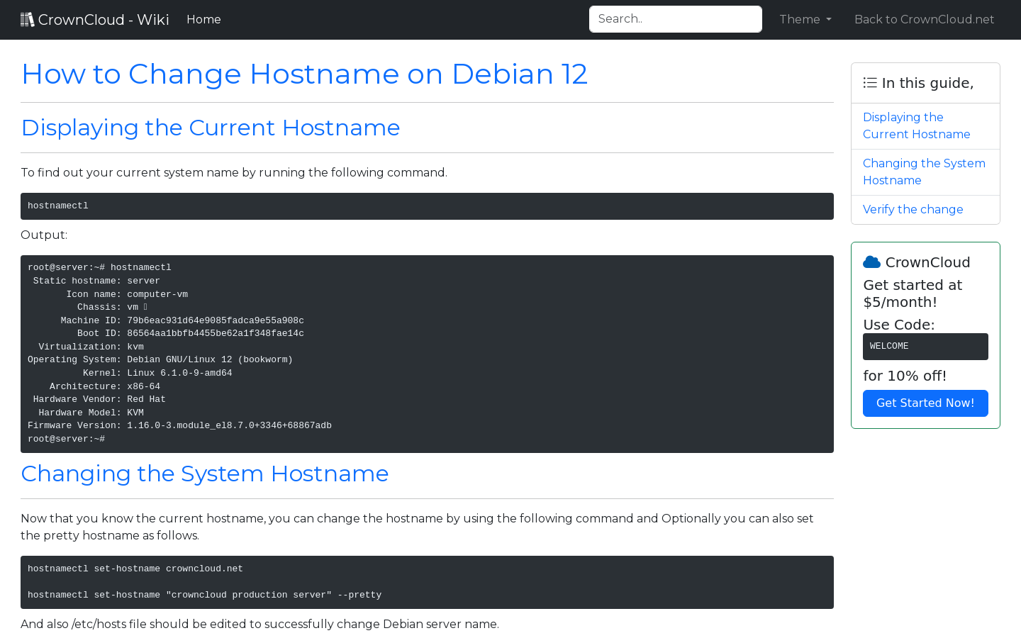 CrownCloud Wiki - How To Change Hostname On Debian 12 CrownCloud Wiki - How To Change Hostname On Debian 12