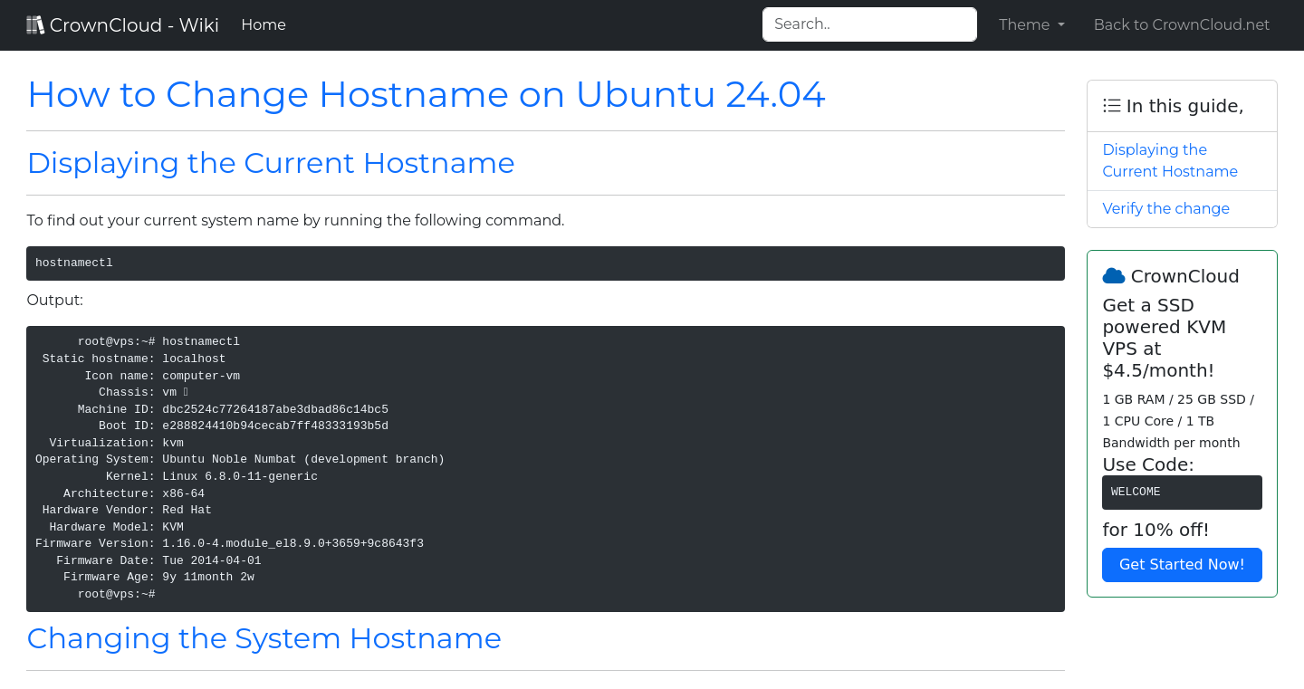 CrownCloud Wiki - How To Change Hostname On Ubuntu 24 04