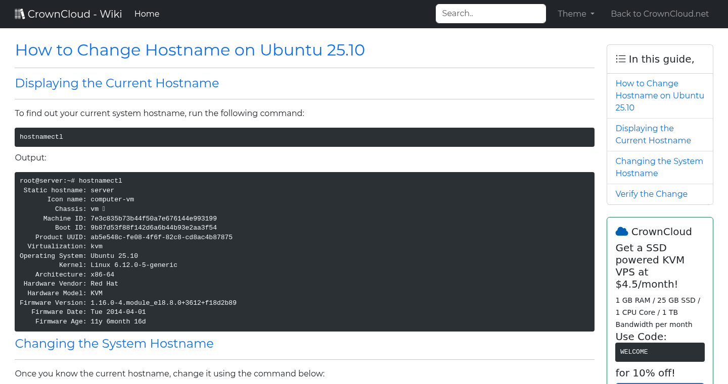 CrownCloud Wiki - How To Change Hostname On Ubuntu 25 10