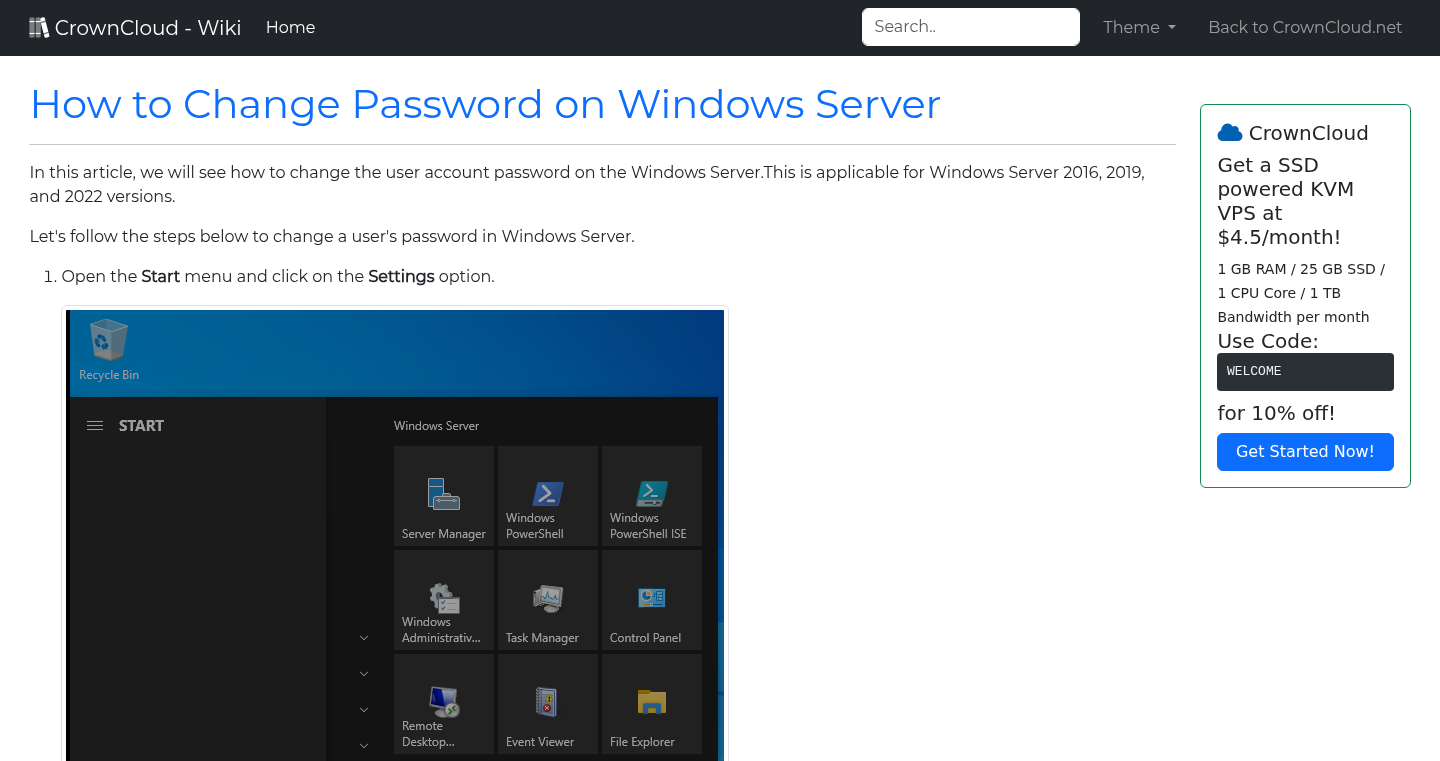 CrownCloud Wiki - How To Change Password On Windows Server