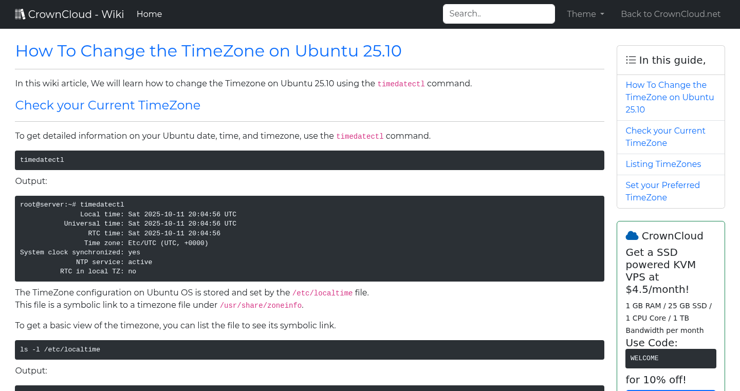 CrownCloud Wiki - How To Change TimeZone On Ubuntu 25 10