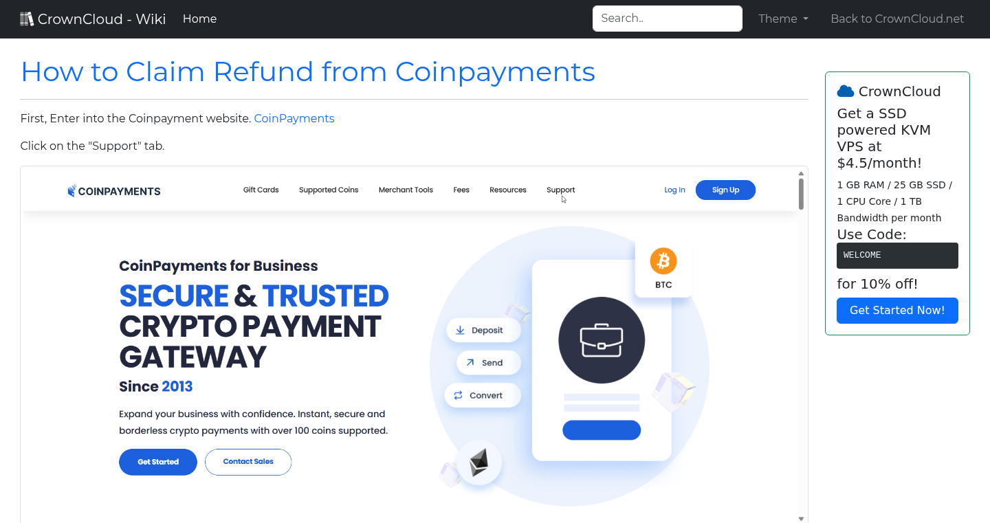 CrownCloud Wiki - How To Claim Refund From Coinpayments