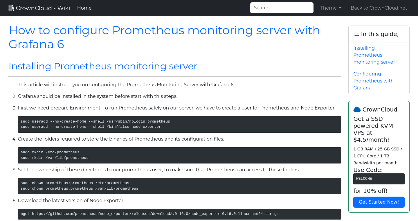 Crowncloud Wiki How To Configure Prometheus Monitoring Server With Grafana