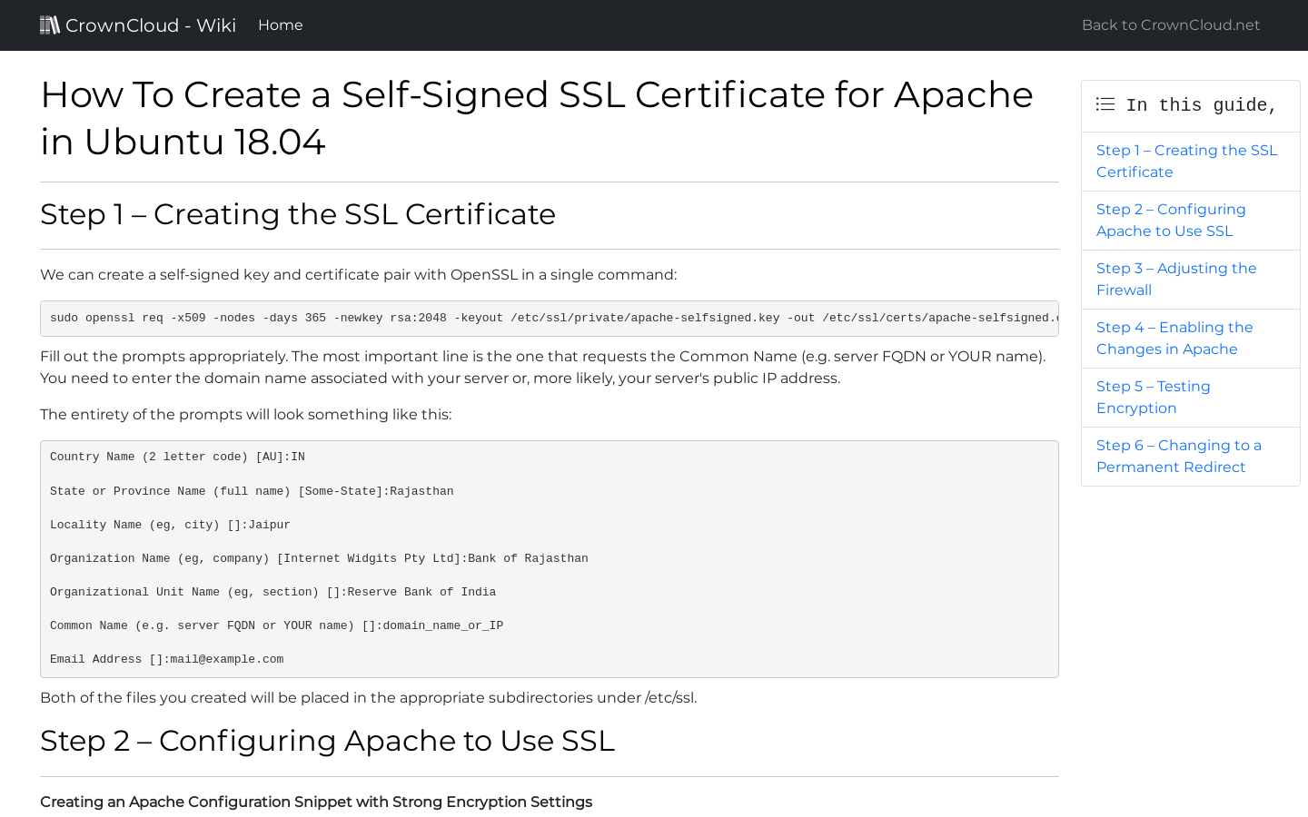 CrownCloud Wiki How To Create A Self Signed SSL Certificate For CrownCloud Wiki How To Create A Self Signed SSL Certificate For
