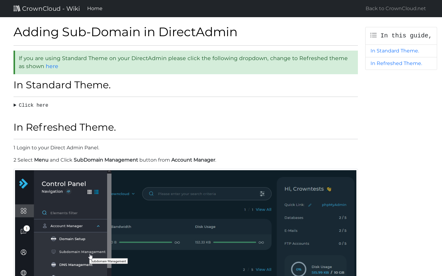 CrownCloud Wiki - How To Create A Subdomain In DirectAdmin CrownCloud Wiki - How To Create A Subdomain In DirectAdmin