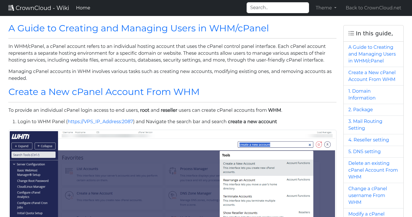 CrownCloud Wiki - How To Create And Manage Users In WHM CPanel