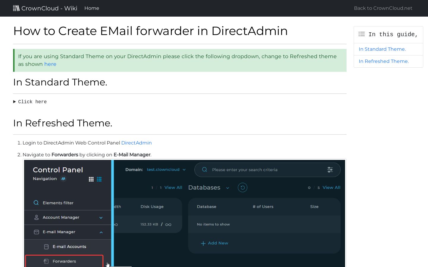 CrownCloud Wiki - How To Create EMail Forwarder In DirectAdmin