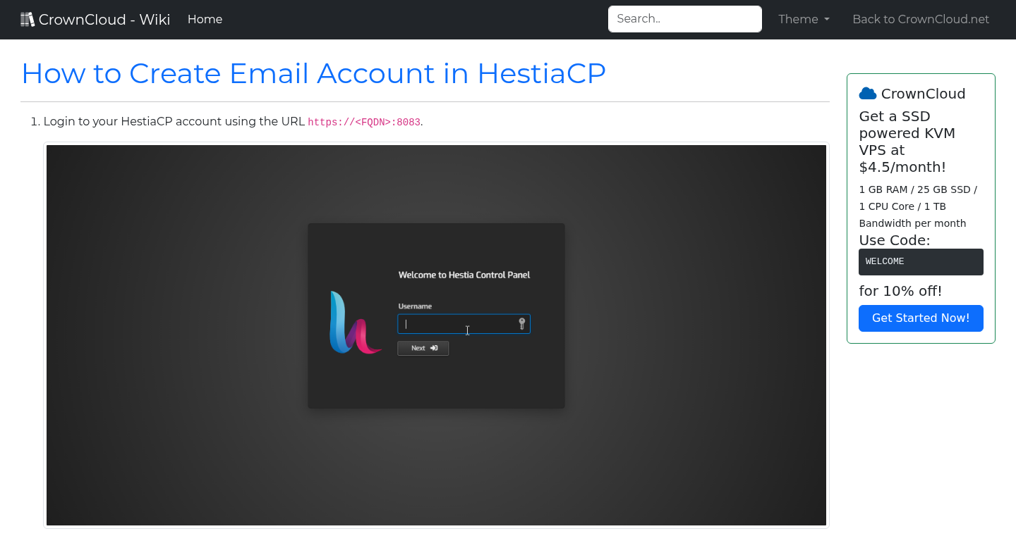 CrownCloud Wiki - How To Create EmailAccount In HestiaCP