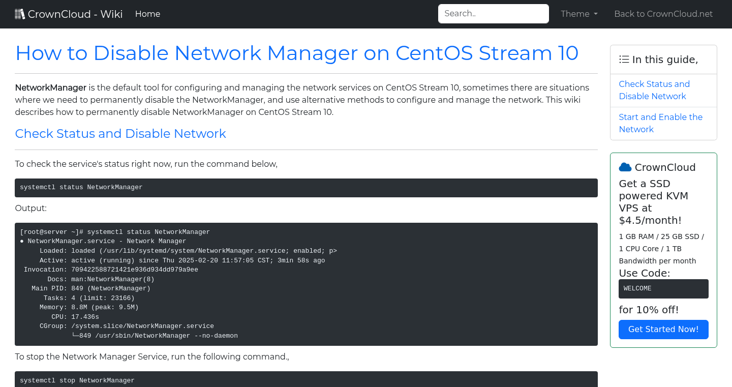 CrownCloud Wiki - How To Disable Network Manager On CentOS Stream 10