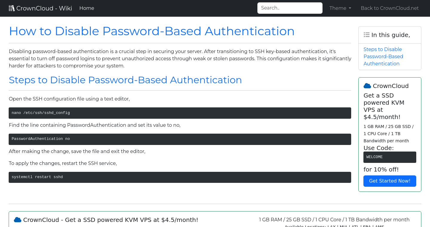 CrownCloud Wiki - How To Disable Password Based Authentication