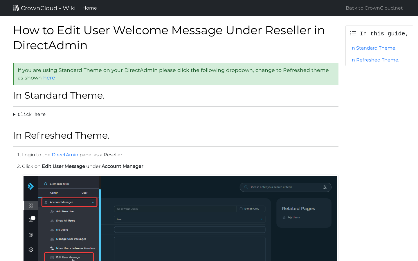 CrownCloud Wiki - How To Edit User Welcome Message