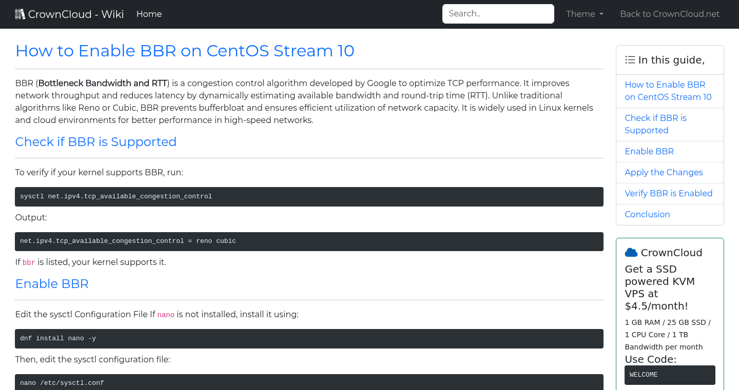 Crowncloud Wiki How To Enable Bbr On Centos Stream 10