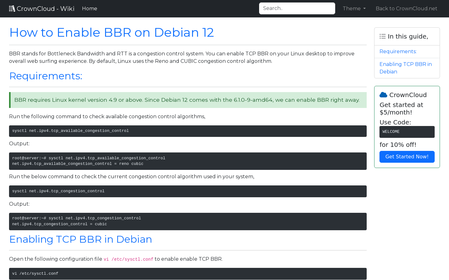 Crowncloud Wiki How To Enable Bbr On Debian 12