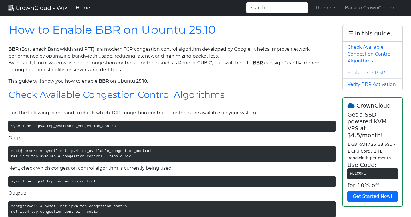 CrownCloud Wiki - How To Enable BBR On Ubuntu 25 10