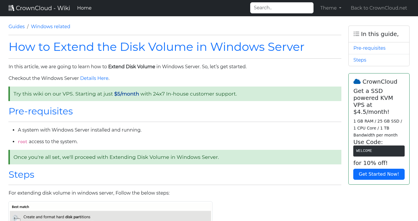 CrownCloud Wiki - How To Extend The Disk Volume In Windows Server