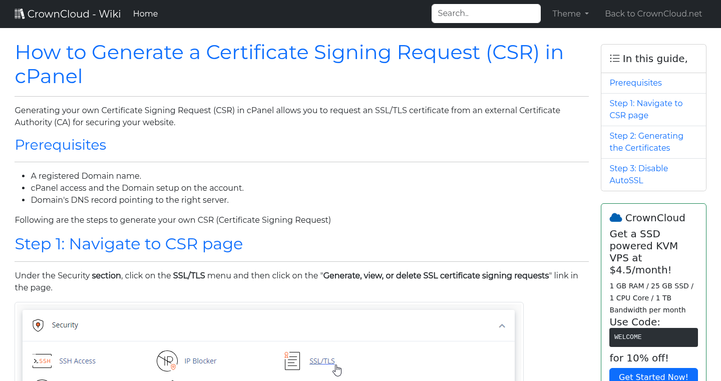 CrownCloud Wiki - How To Generate A Certificate Signing Request In CPanel