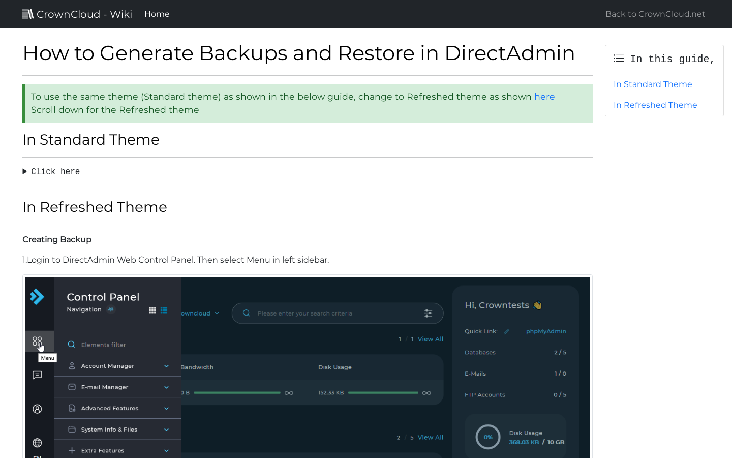 CrownCloud Wiki - How To Generate And Restore Backup In DirectAdmin CrownCloud Wiki - How To Generate And Restore Backup In DirectAdmin