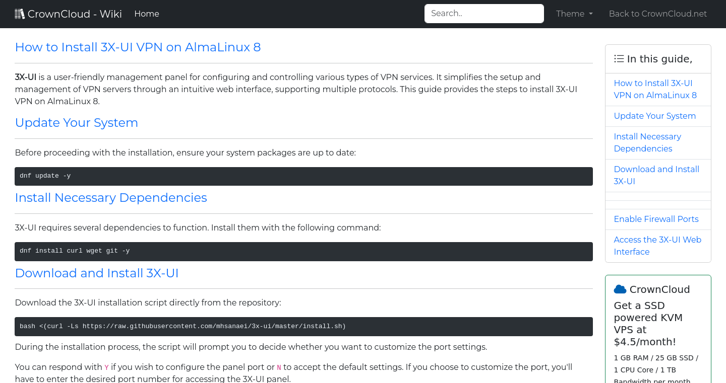 CrownCloud Wiki - How To Install 3X UI VPN On AlmaLinux 8