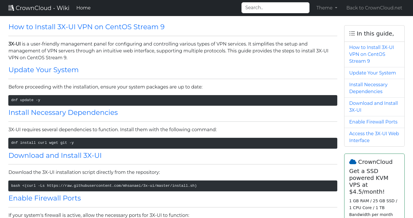 CrownCloud Wiki - How To Install 3X UI VPN On CentOS Stream 9