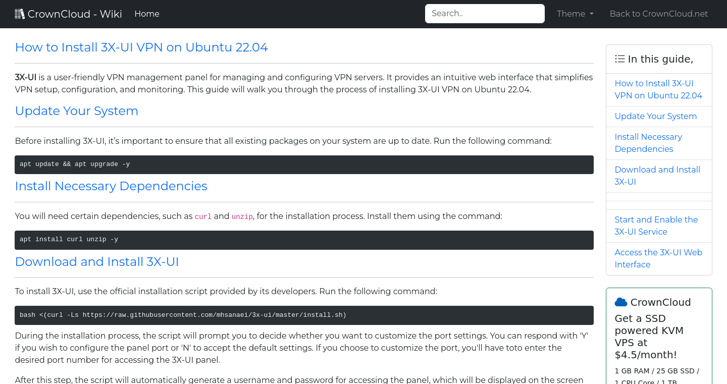 CrownCloud Wiki - How To Install 3X UI VPN On Ubuntu 22 04