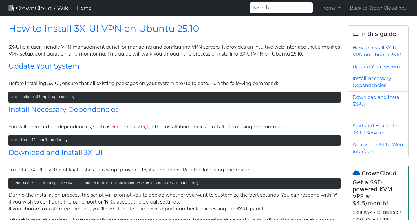 CrownCloud Wiki - How To Install 3X UI VPN On Ubuntu 25 10