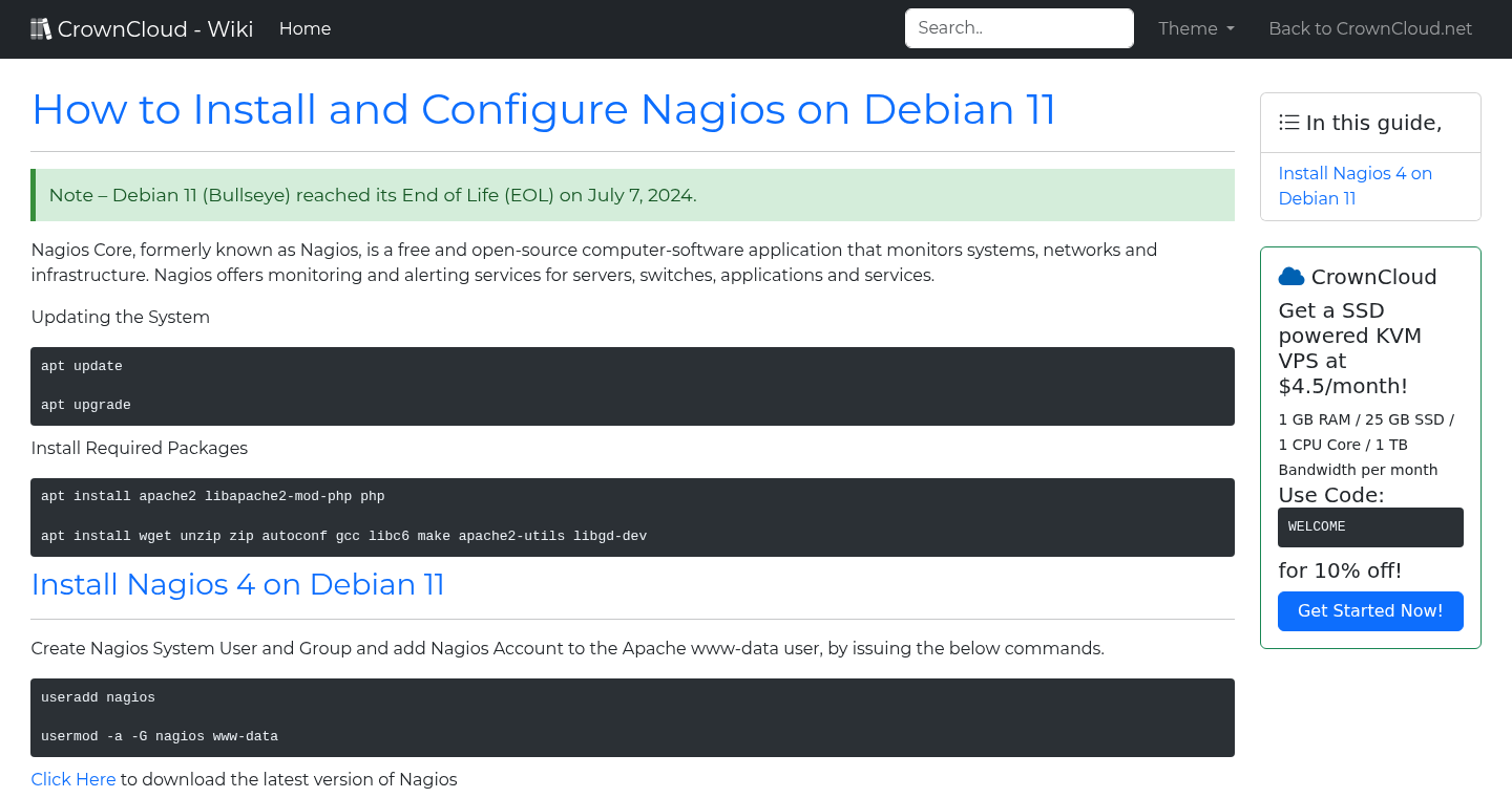 CrownCloud Wiki - How To Install And Configure Nagios On Debian 11