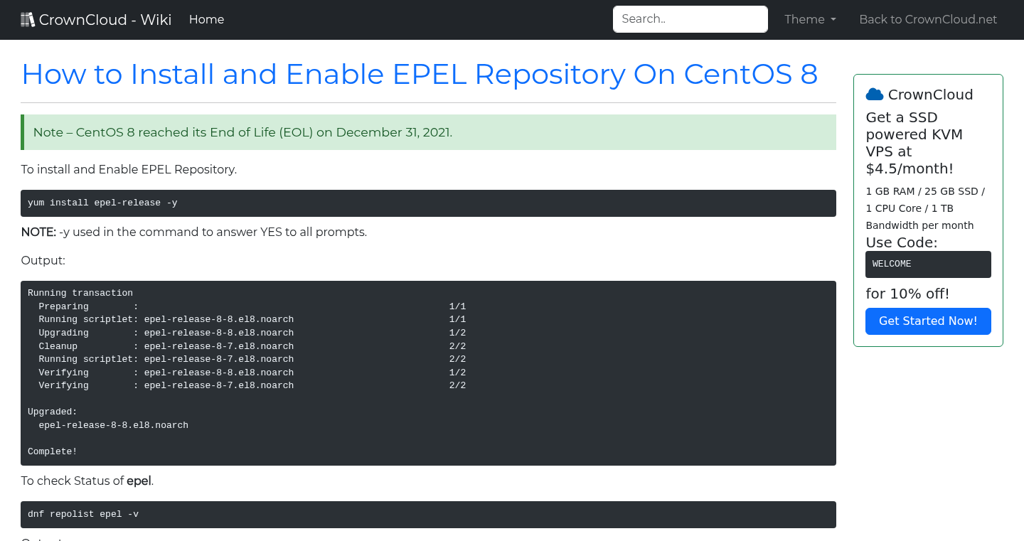 CrownCloud Wiki - How To Install And Enable EPEL Repository On CentOS8
