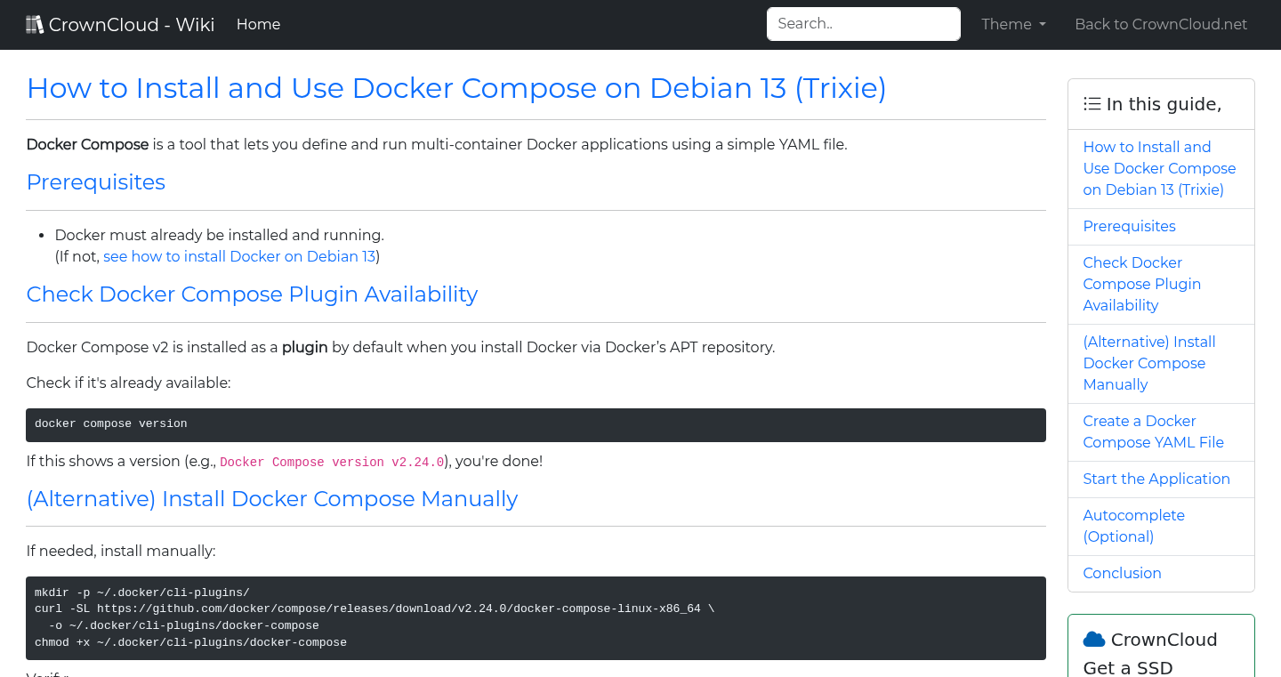 CrownCloud Wiki - How To Install And Use Docker Compose On Debian 13