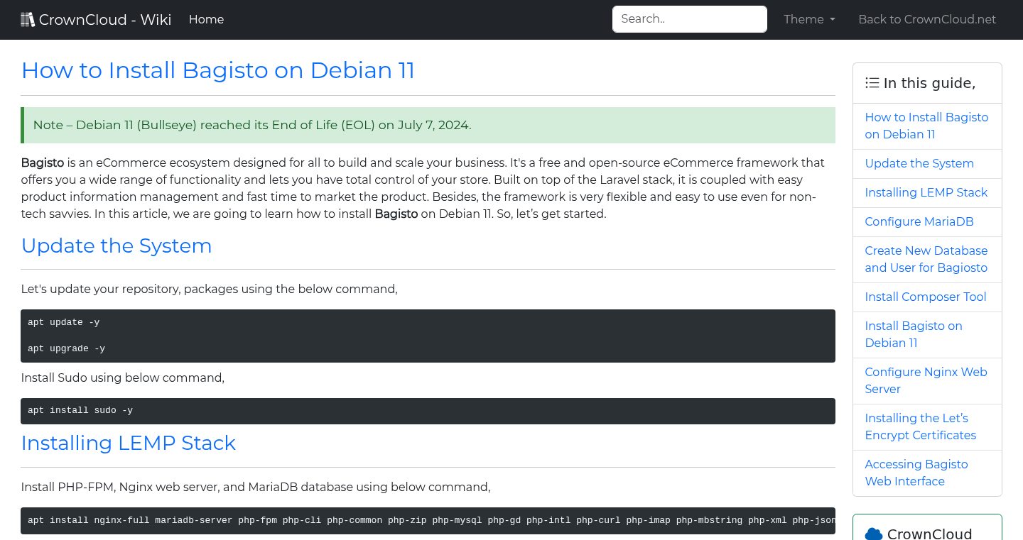 CrownCloud Wiki - How To Install Bagisto With Nginx On Debian 11