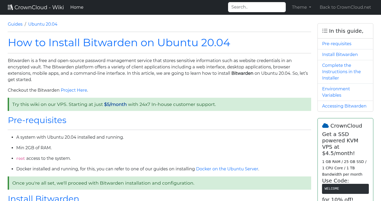 CrownCloud Wiki - How To Install Bitwarden On Ubuntu 20 04