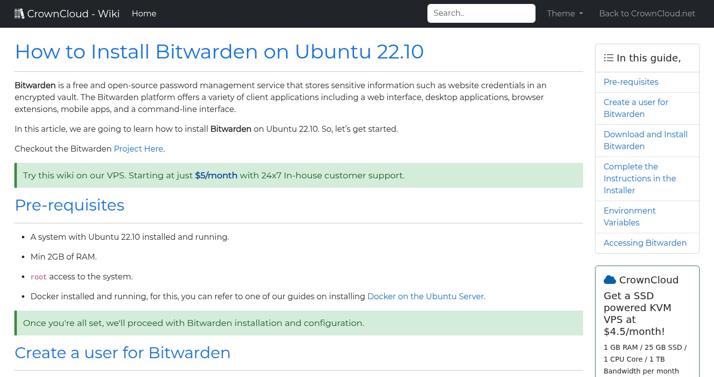 CrownCloud Wiki - How To Install Bitwarden On Ubuntu 22 10