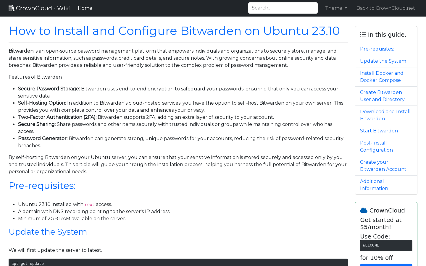 CrownCloud Wiki - How To Install Bitwarden On Ubuntu 23 10