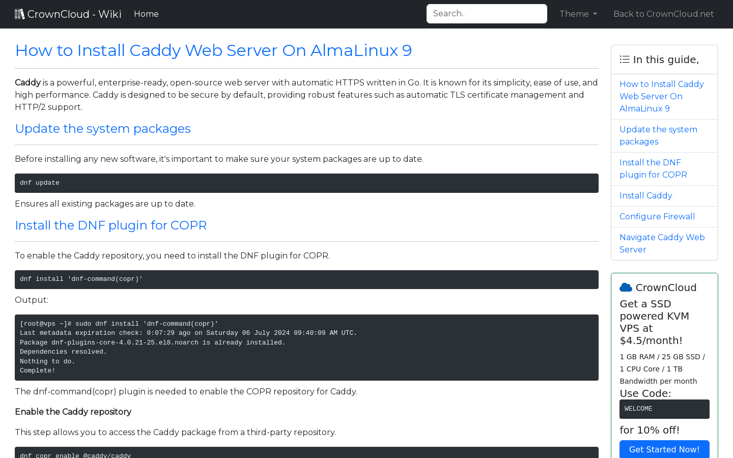 CrownCloud Wiki - How To Install Caddy Web Server On Alma Linux 9 CrownCloud Wiki - How To Install Caddy Web Server On Alma Linux 9