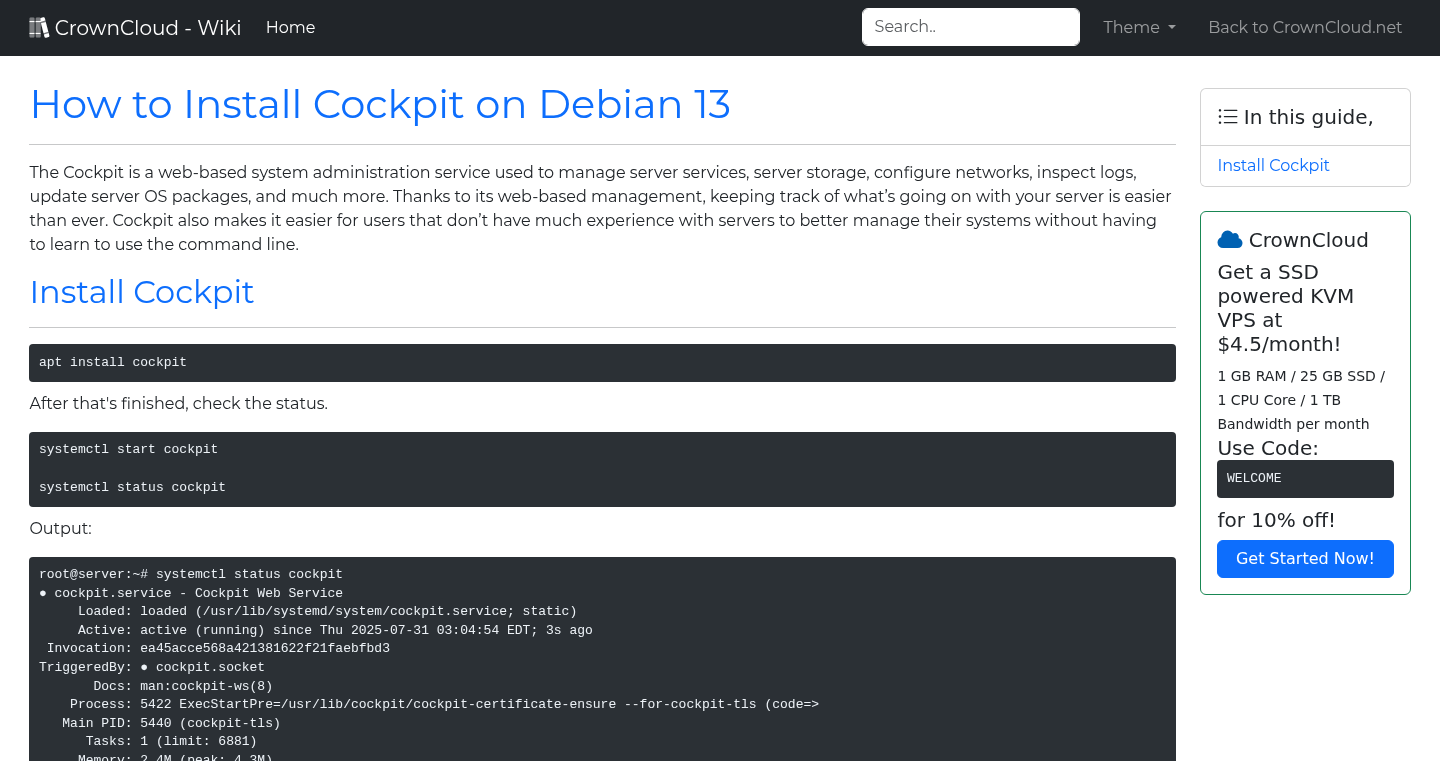 CrownCloud Wiki - How To Install Cockpit On Debian 13