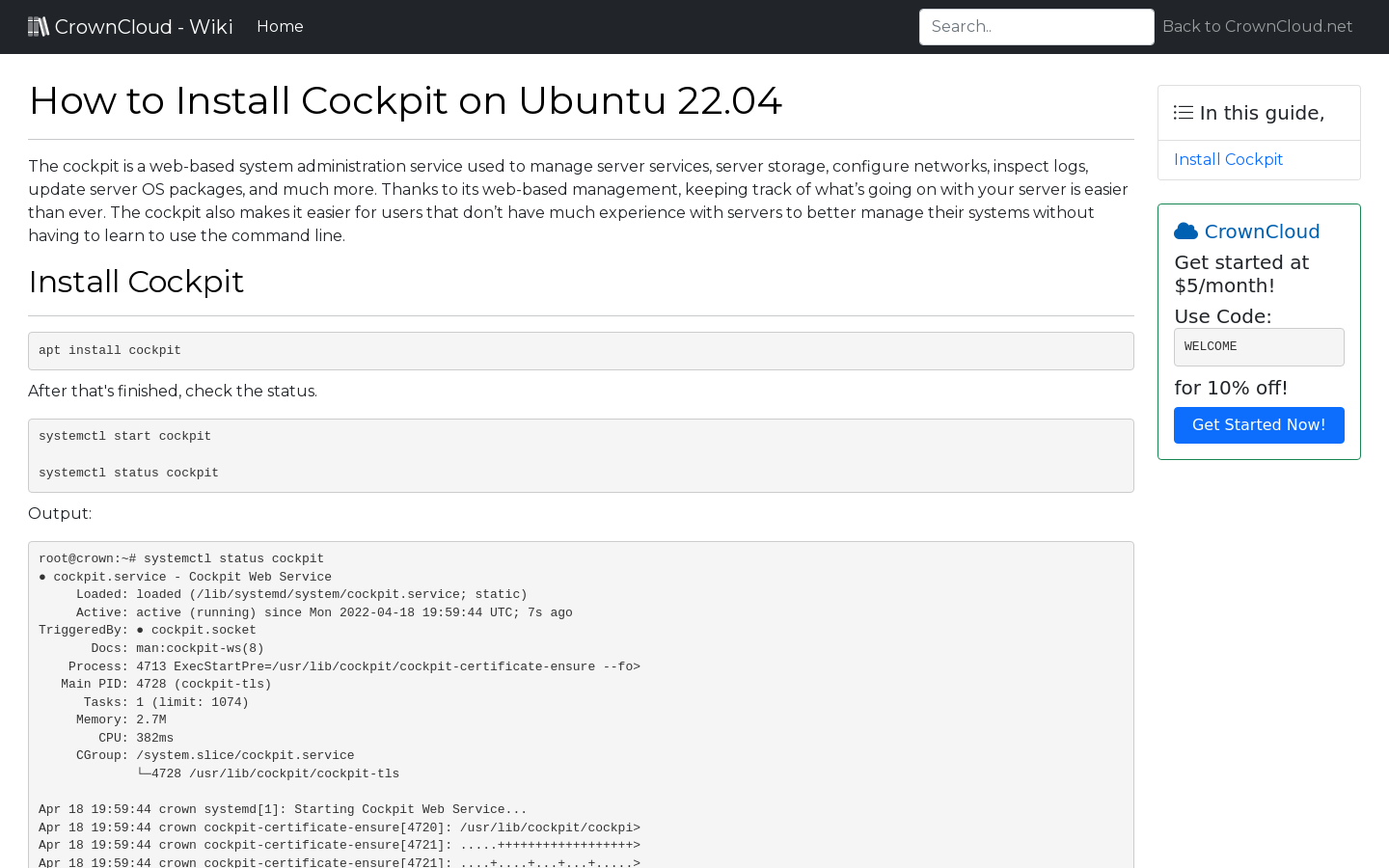 CrownCloud Wiki - How To Install Cockpit On Ubuntu 22 04